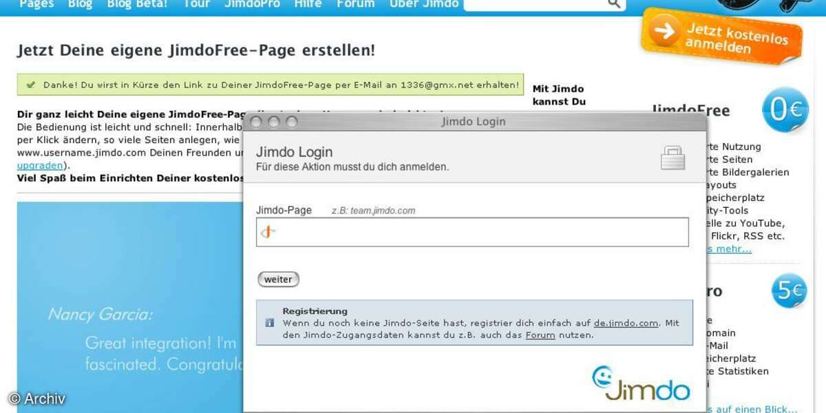 Kostenlose Website mit Jimdo - connect-living